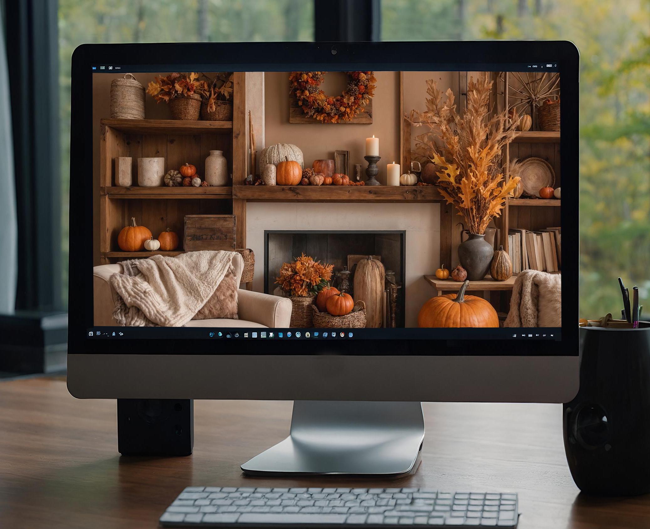 Cozy Autumn Background for Zoom Meetings, Fall Virtual Zoom Background ...
