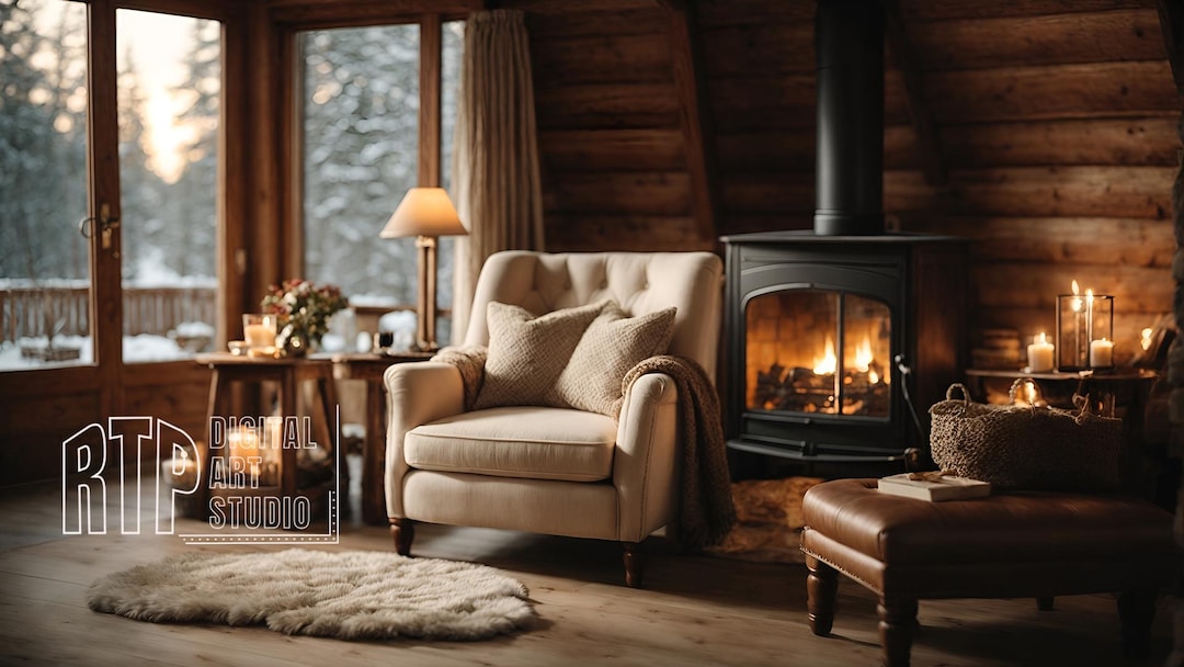 Virtual Winter Background for Meetings, Cozy Inviting Cabin Backdrop ...