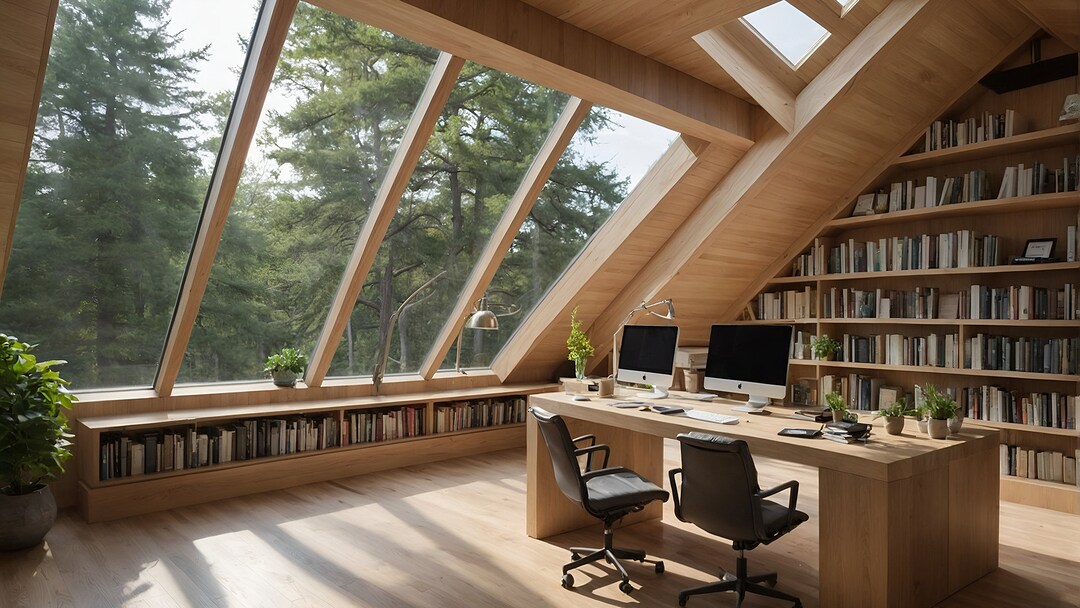 Zoom Background Loft Office With Skylights and Bookshelves for Zoom, MS ...