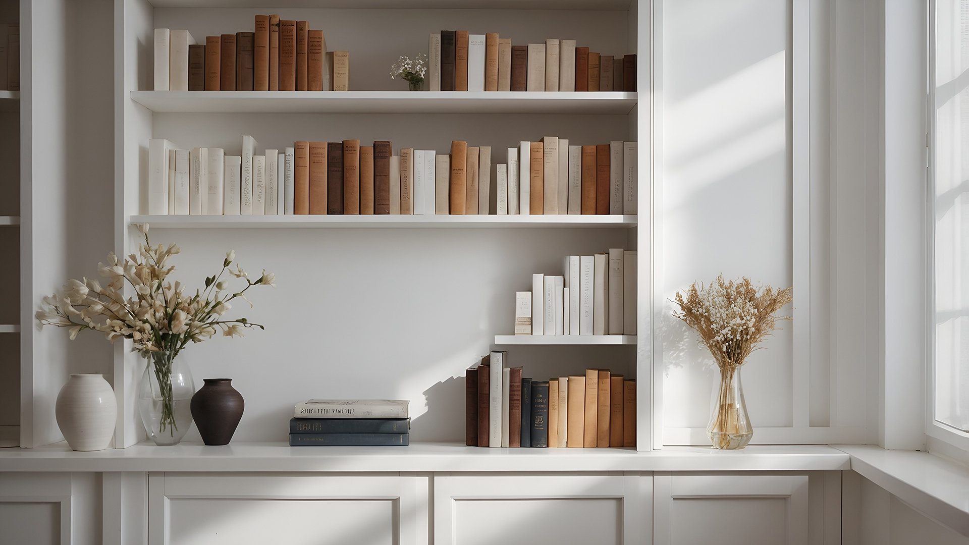 Professional White Shelving and Natural Window Light, Modern Background ...