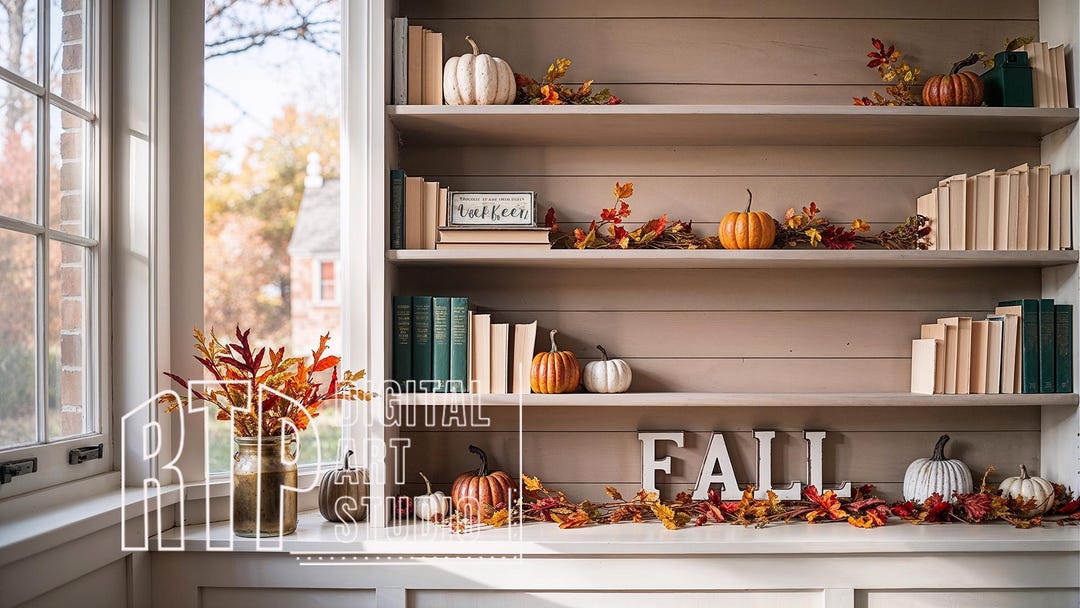 Autumn Bookshelf Virtual Background Zoom Meetings, Fall Themed ...