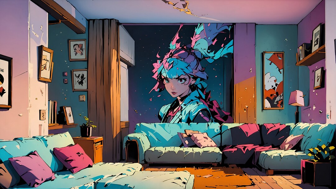 Anime Comic Book Style Living Room Virtual Background for Zoom ...