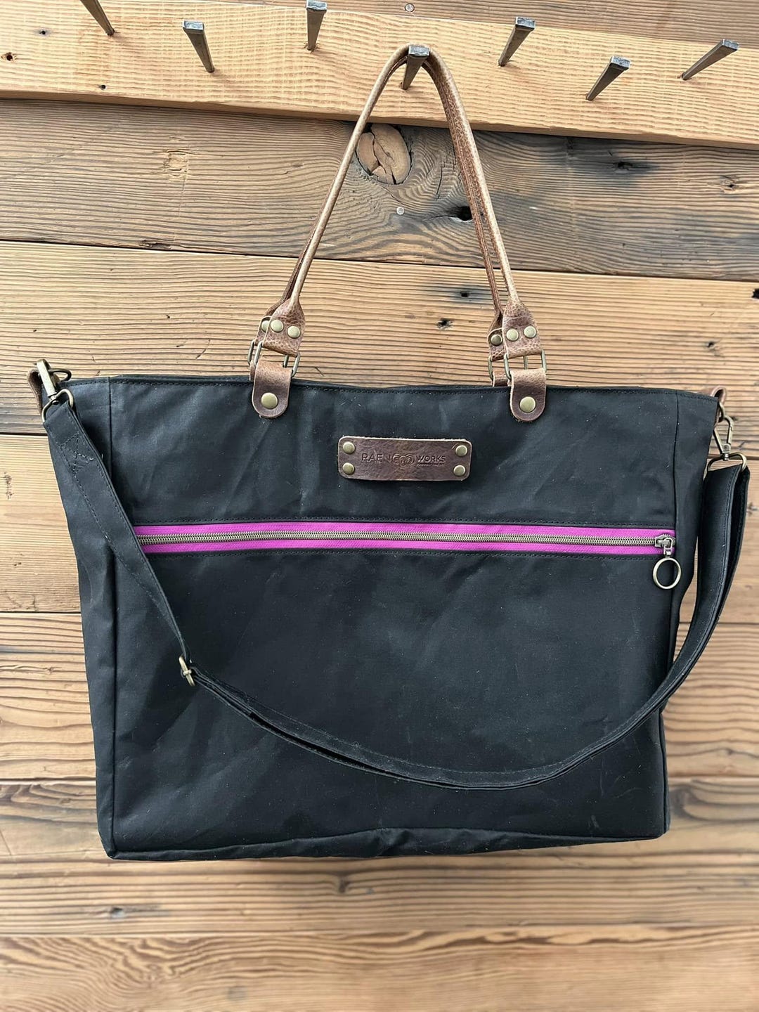Organic Waxed Canvas & Bison Leather Laptop Large Tote Bag - Etsy