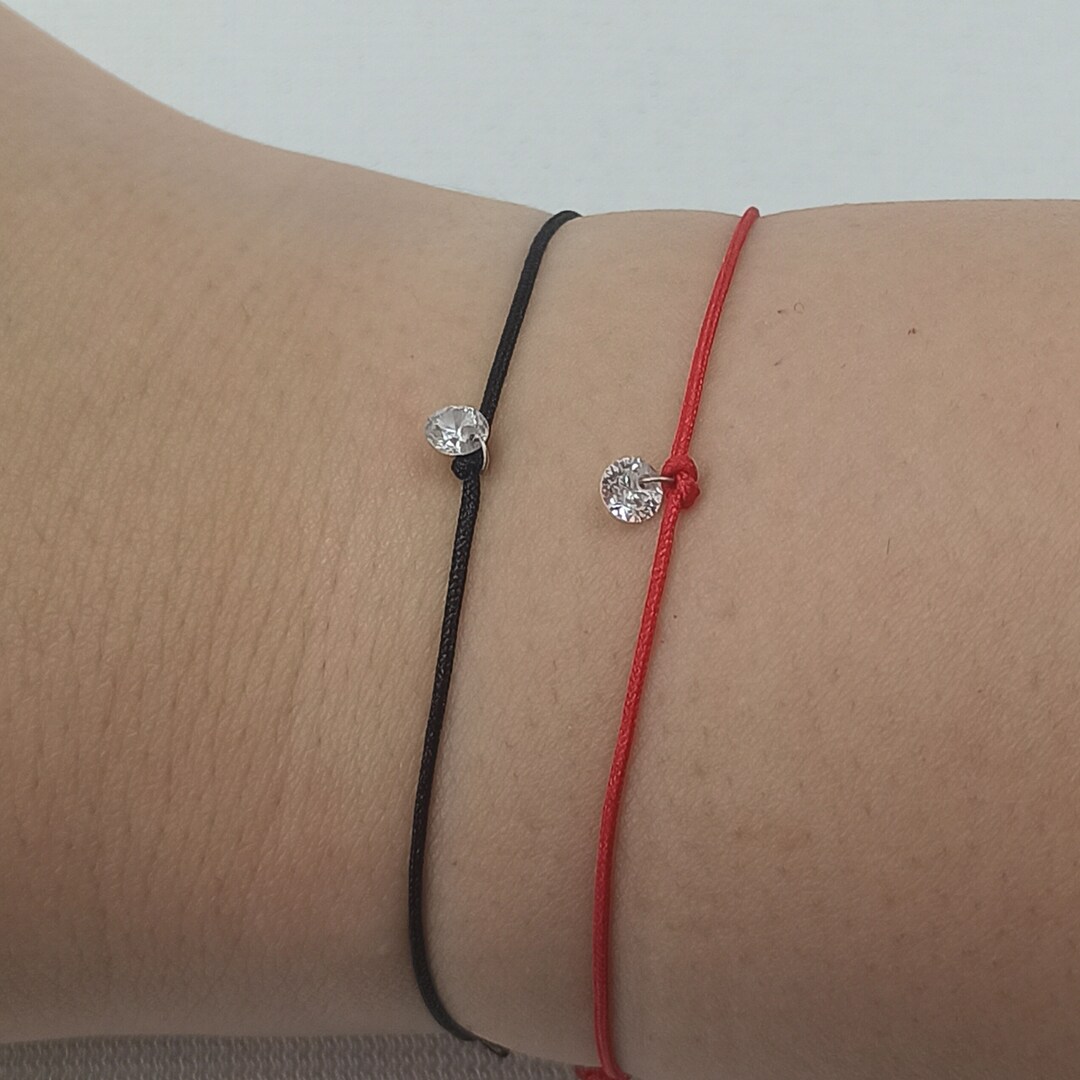 Single Cz Diamond String Bracelet, Solitare Cz Diamond Red String ...