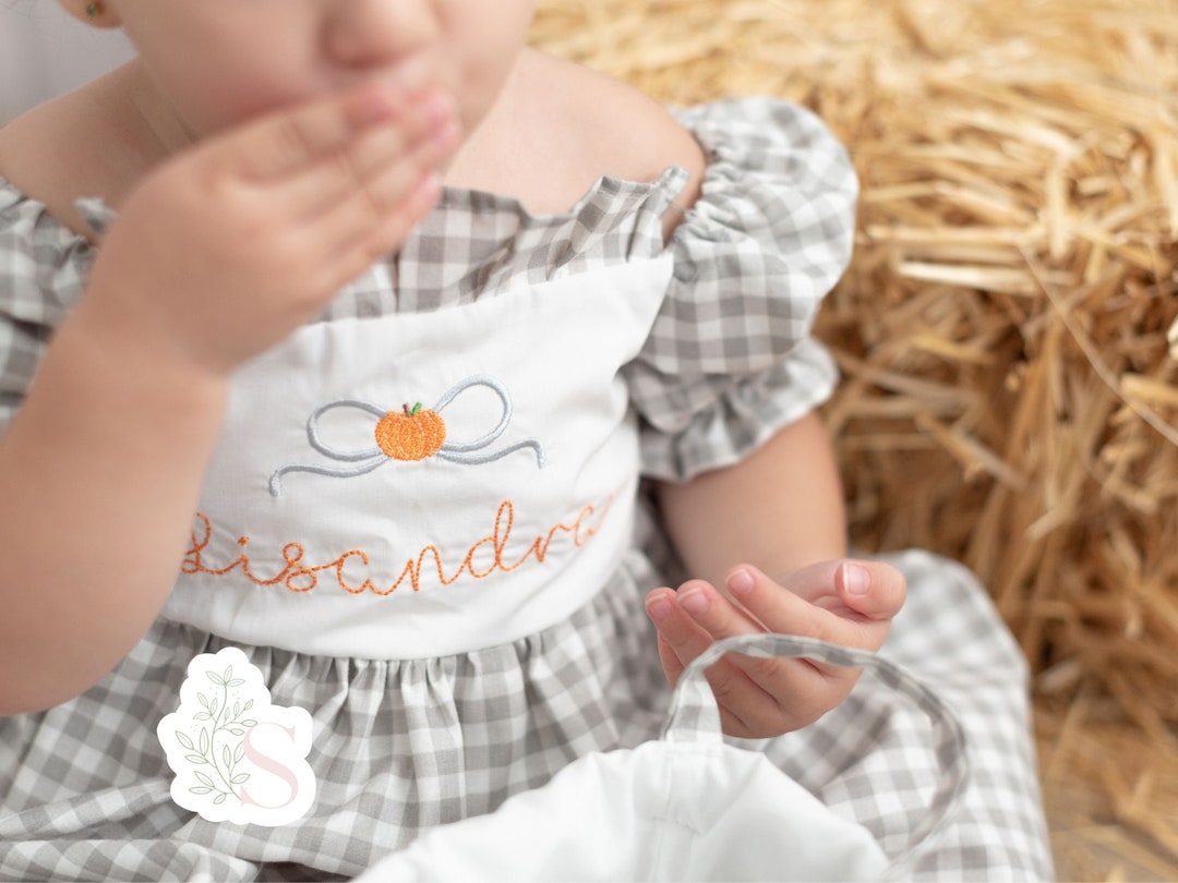 Embroidered Pumpkin Diaper Set With Name Gingham Pumpkin - Etsy