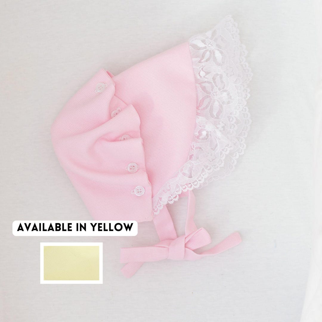 Pink Baby Bonnet With Lace Pique Bonnet for Baby Girl Newborn Bonnet ...