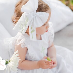 Baby Girl Easter Dress, Cross Dedication Outfit, Embroidered Cross Dress Bloomer & Bow, Pastel ...