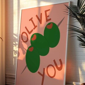 Olive You Print, Bar Cart Kitchen Wall Art, Pink Food Poster (digital ...