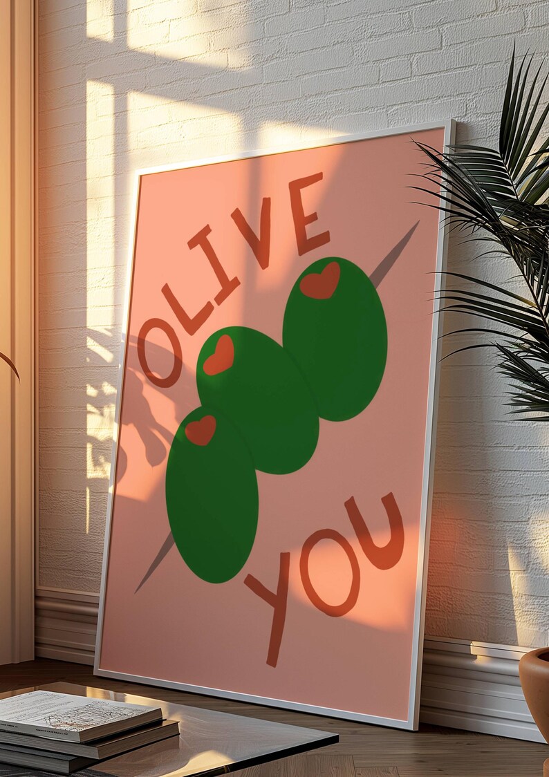 Olive You Print, Bar Cart Kitchen Wall Art, Pink Food Poster (digital ...