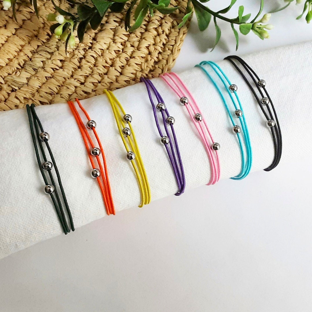 Three Strand Elastic Cord Bracelet With Sliding Beads | Fidget Bracelet ...