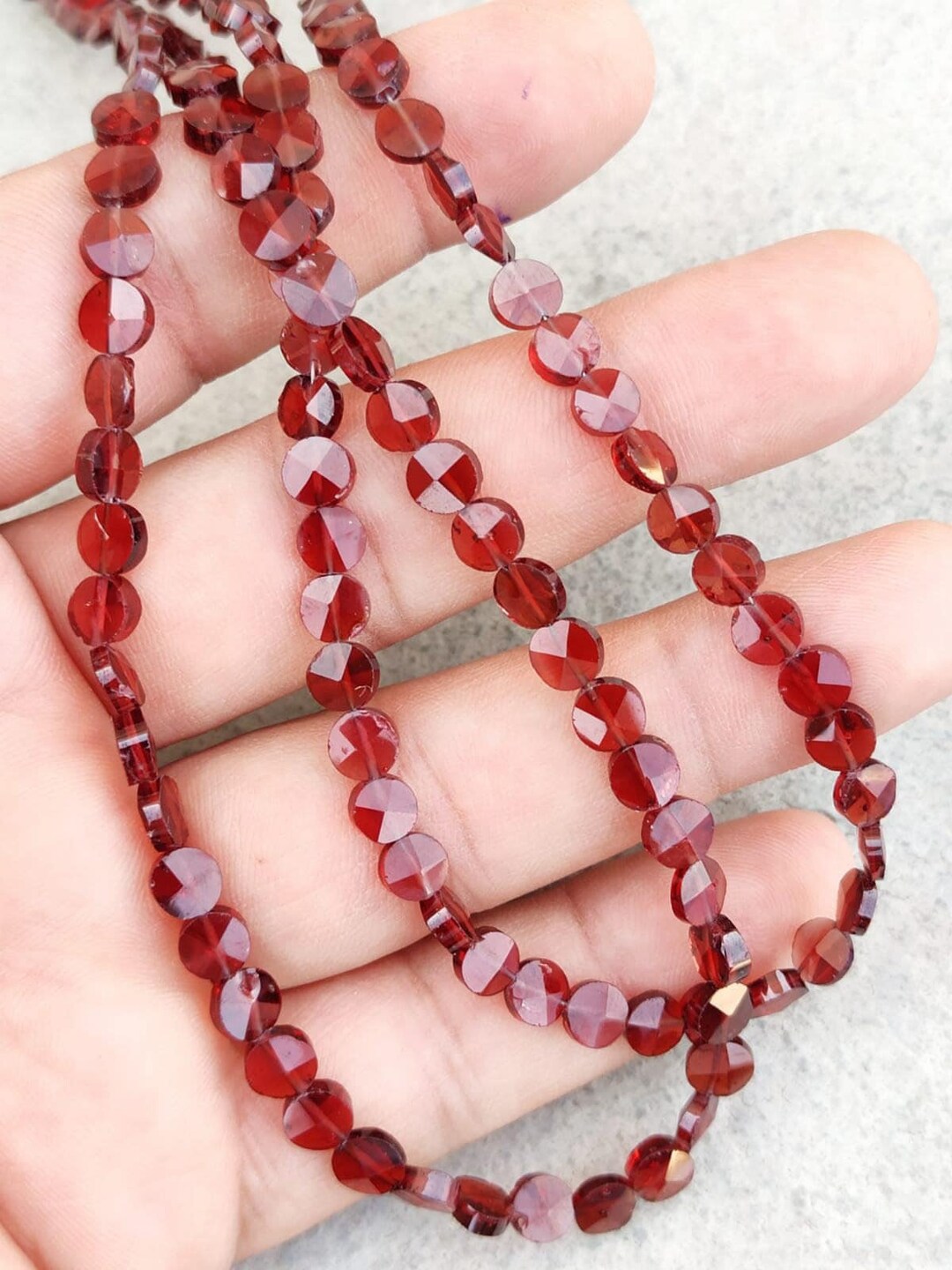 AAA+ Natural Garnet Faceted Coin Shape Beads | Garnet Gemstone Beads ...