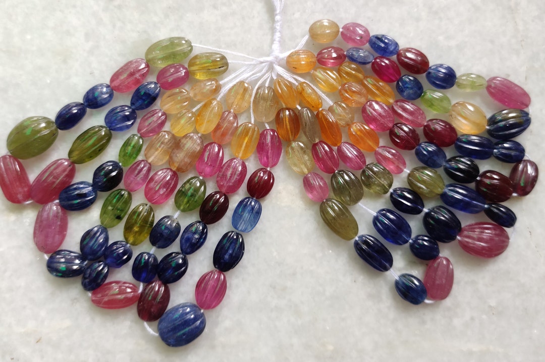 AAA Natural Multi Precious Carved Oval Beads | Sapphire Gemstone Oval ...