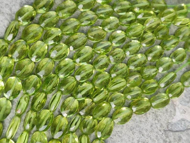 100% Natural Peridot Faceted Oval Shape Beads | 8" Peridot Gemstone ...