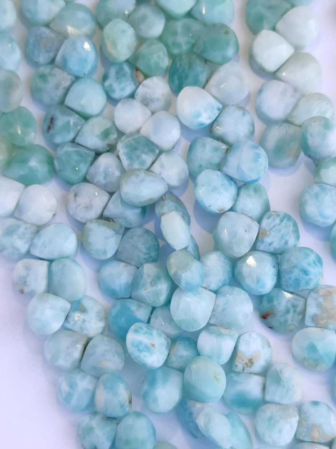 AAA+ Natural Larimar Faceted Heart Shape Beads | Larimar Beads for ...