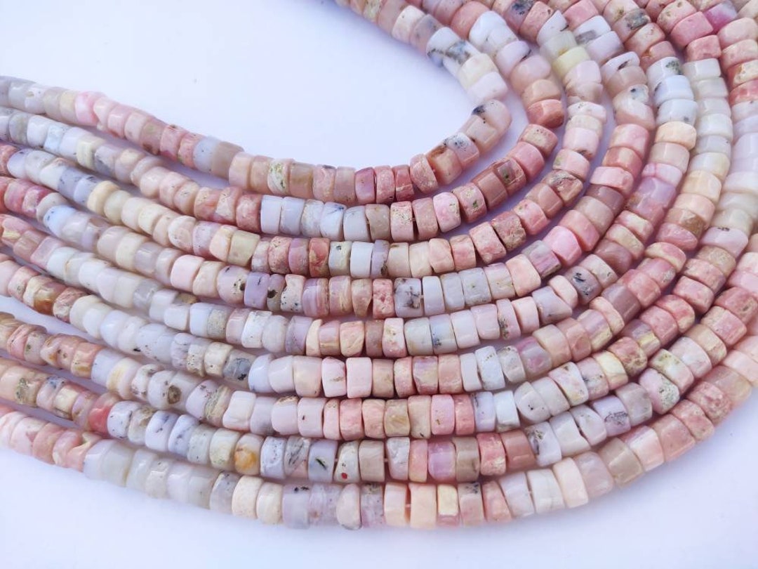 100% Natural Pink Opal Smooth Heishi Tyre Beads | Opal Beads | Pink ...