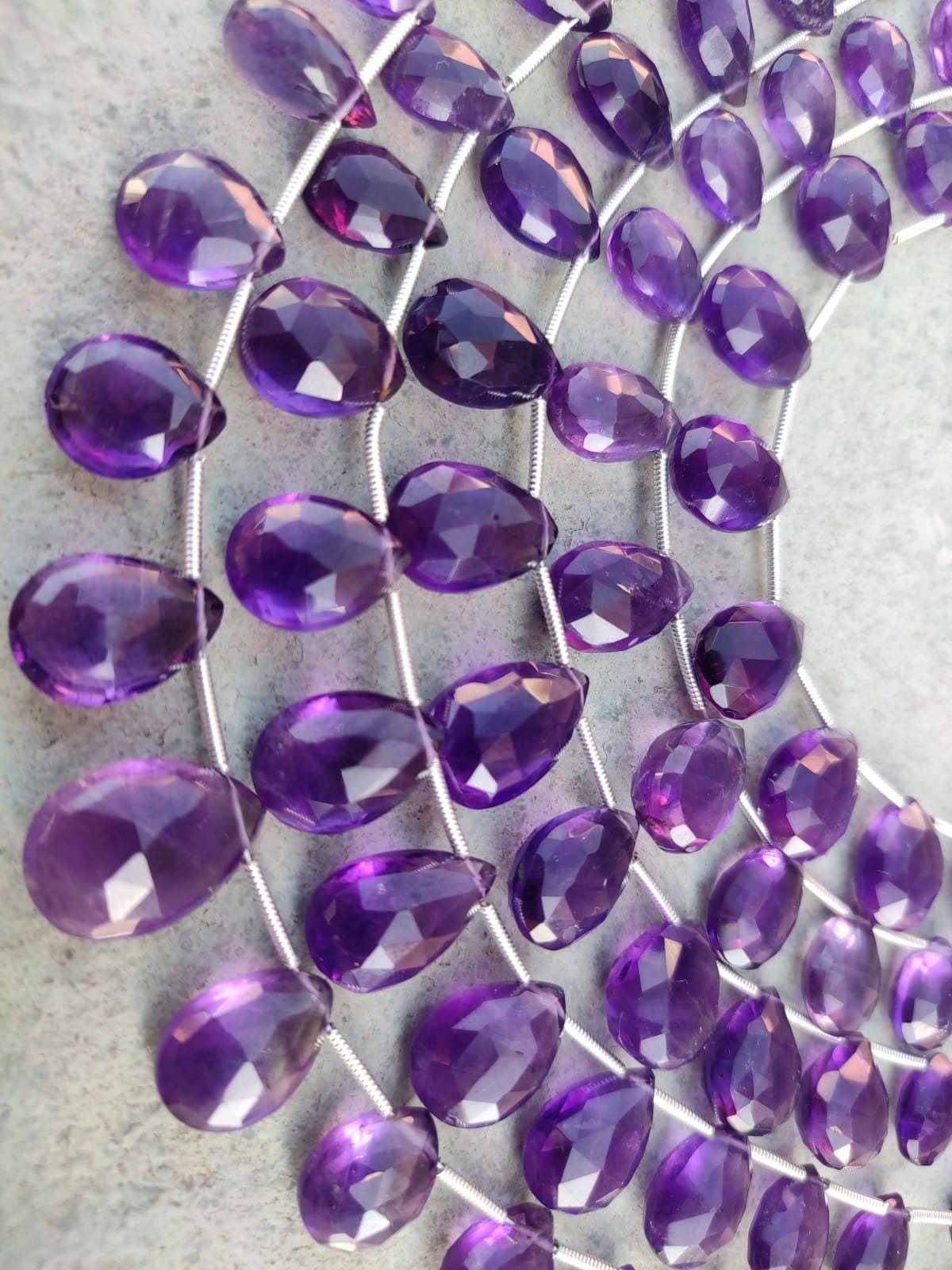 Natural African Amethyst Faceted Pear Beads Side Cut Pear Briolette 17 ...