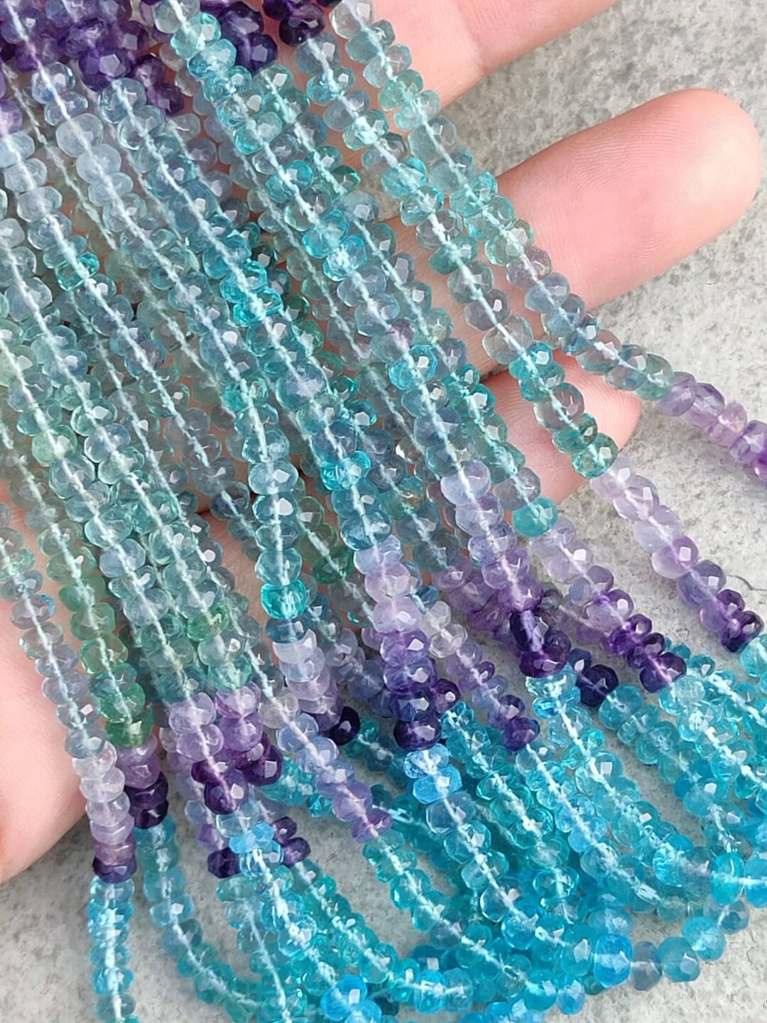 16" Natural Multi Fluorite Faceted Rondelle Beads | Fluorite Beads ...