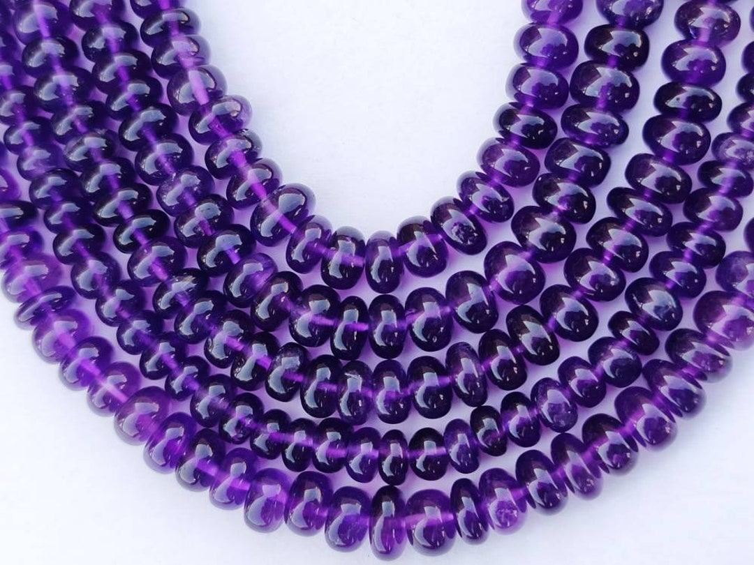AAA Natural African Amethyst Smooth Rondelle Shape Beads | 10" Strand ...