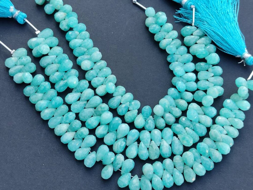 AAA Natural Amazonite Faceted Teardrops Shape Beads Amazonite Briolette ...