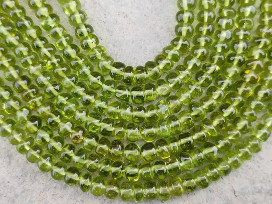 Natural Peridot Smooth Rondelle Shape Beads | 13 Inch Peridot Beads ...
