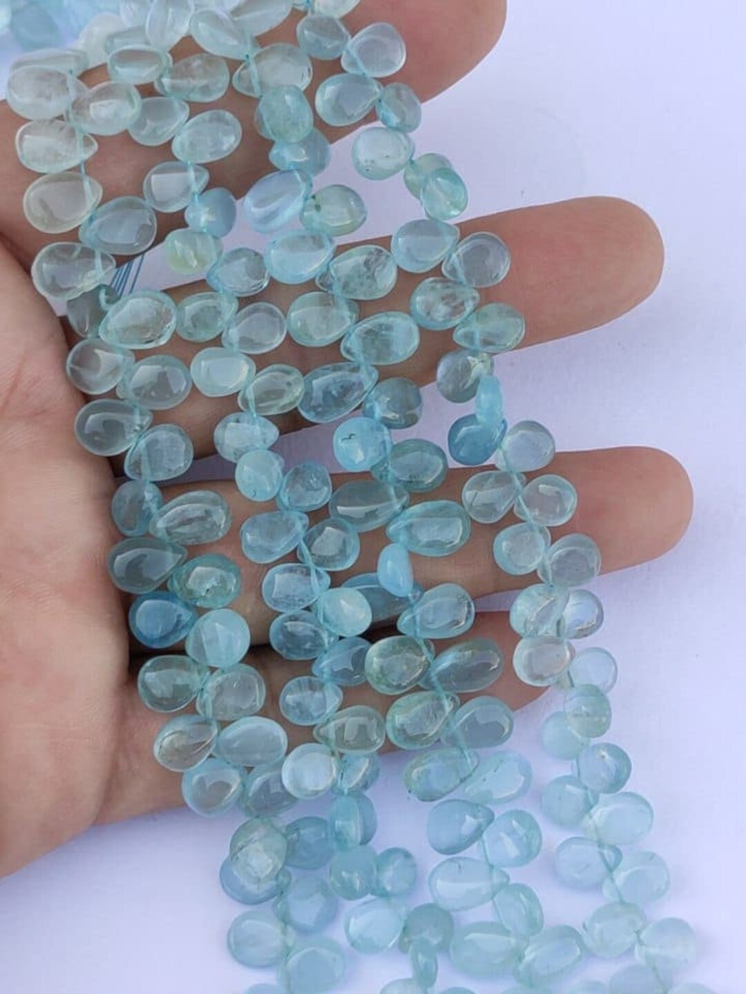 AAA Blue Aquamarine Smooth Pear Shape Beads | 7" Blue Aquamarine Long ...
