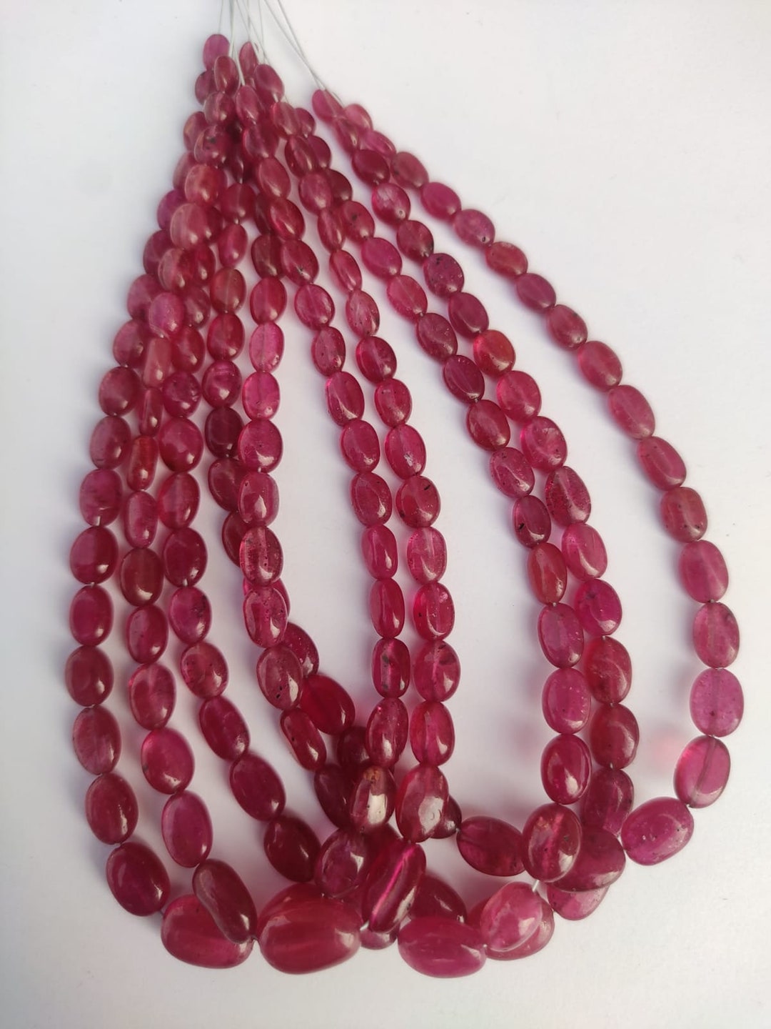 Natural Ruby Smooth Oval Beads | Red Ruby Beads | 8" Ruby Oval Beads ...