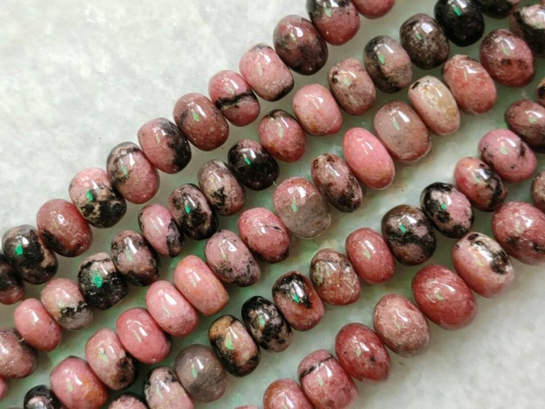 Natural Rhodonite Smooth Rondelle Beads| 10 Inch Rhodonite Beads ...