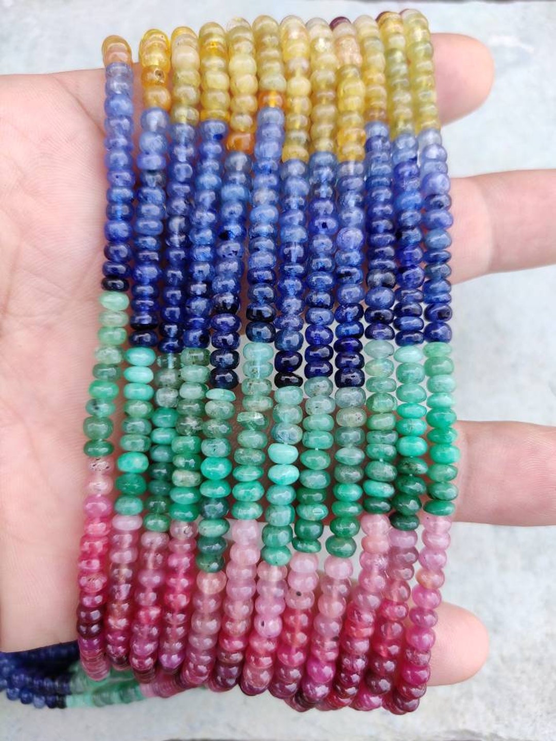 6-6.5/6.5-7 MM AAA Multi Precious Smooth Rondelle Beads | 14.5 Inch ...