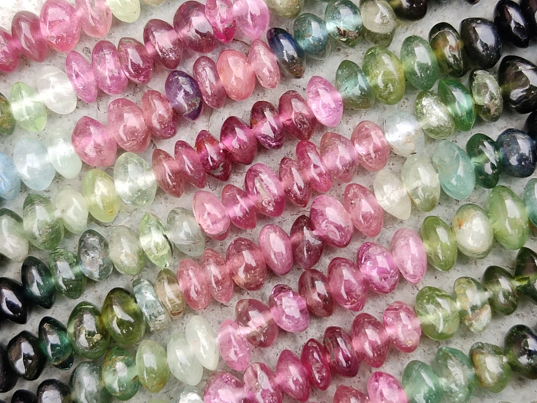 13 Inches Strand Natural Multi Tourmaline Plain/smooth Button Shape ...