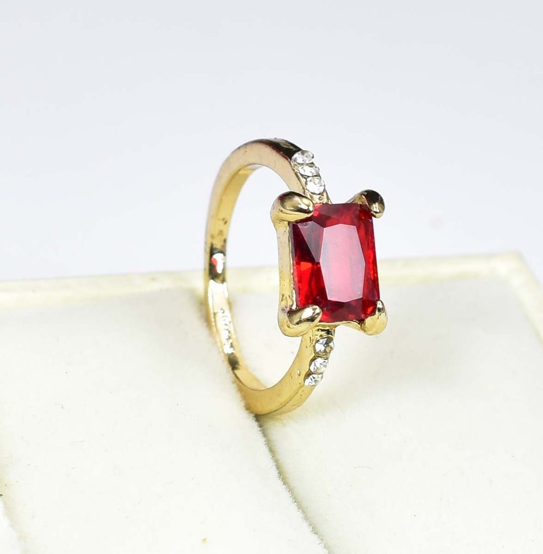 6 X 8 MM Natural Red Painite Emerald Cut Certified Gemstone Ring ...