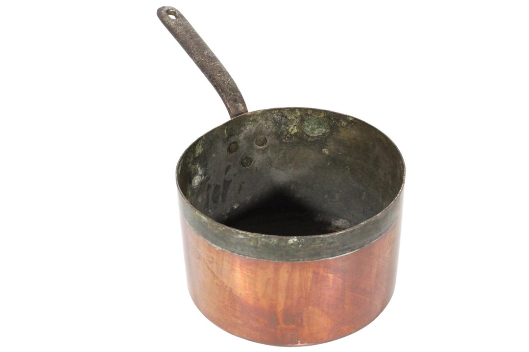 Large Antique Copper Pan With Cast Iron Handle by Temple & Crook ...