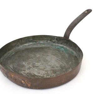 Rare Large Antique Copper Frying Pan With Cast Iron Handle and Riveted ...