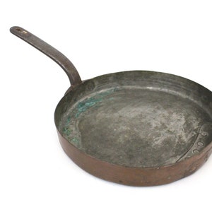 Rare Large Antique Copper Frying Pan With Cast Iron Handle and Riveted ...