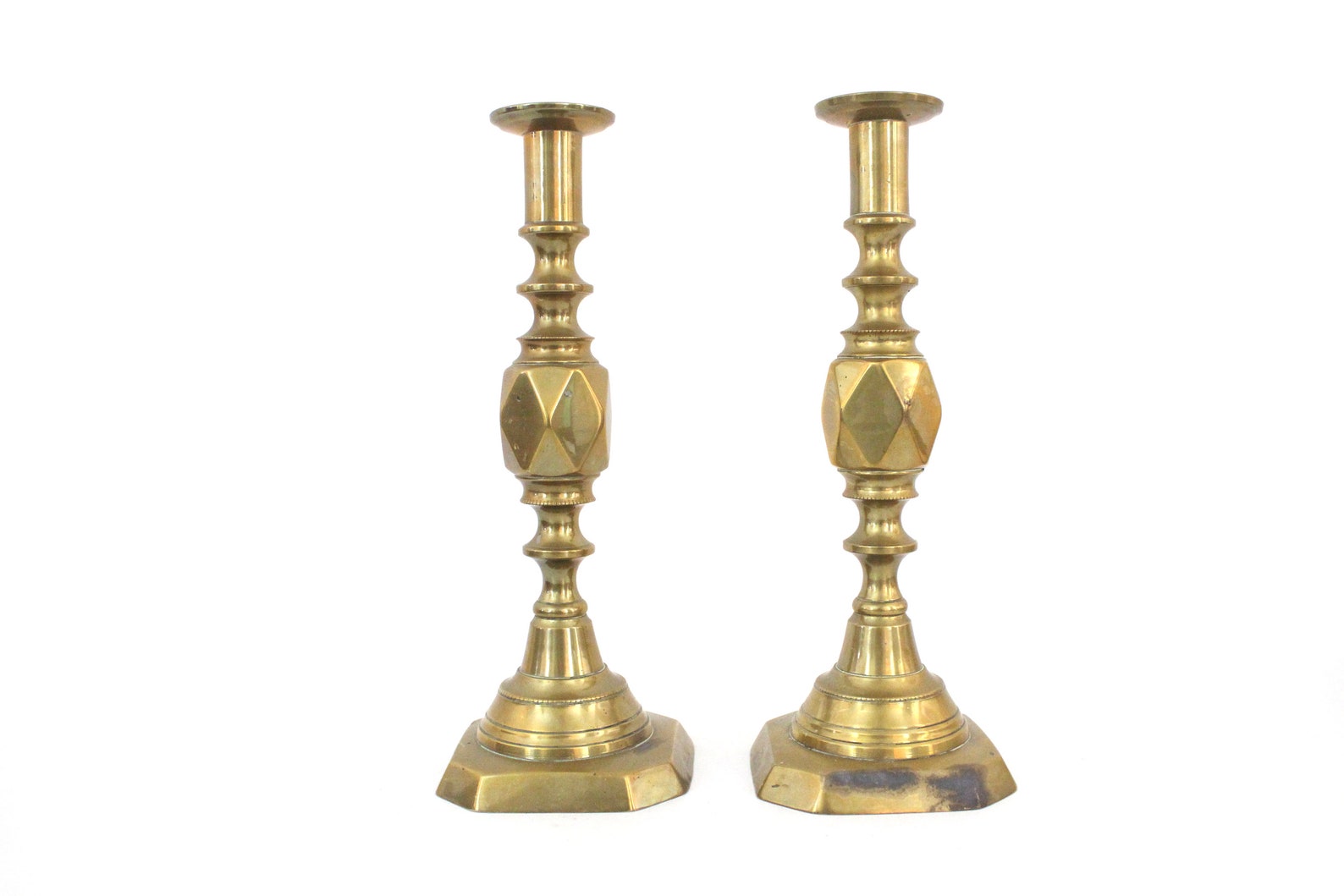 Rare Pair of Antique Diamond Princess Candlesticks in Solid Brass Made ...