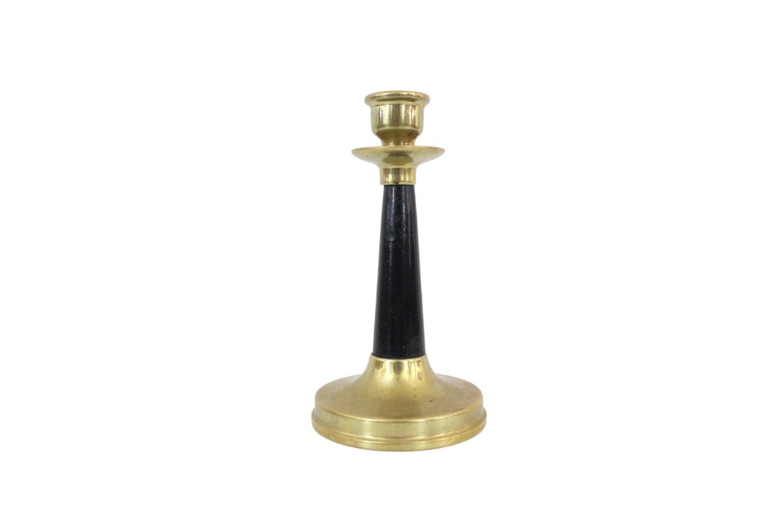 Vintage Brass Candlestick With Ebonised Wooden Stem || Unique Small ...
