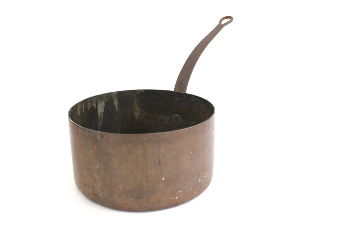 Large Vintage Copper Pan With Cast Iron Handle and Tinned Lining ...