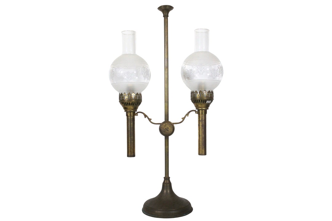 Rare Antique Brass Candle Holder in With Push-up Mechanisms and Glass ...