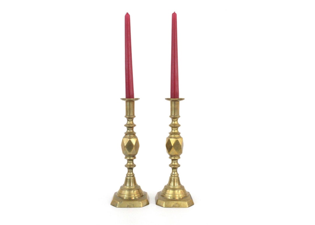 Rare Pair of Antique Diamond Princess Candlesticks in Solid Brass Made ...