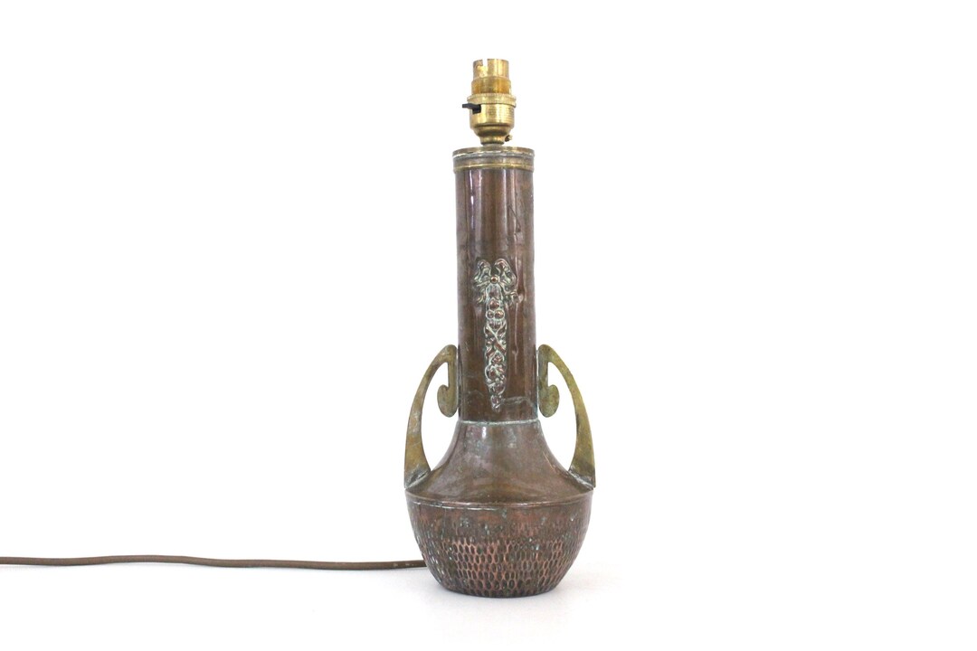 Antique Art Nouveau Copper Table Lamp With Decorative Embossings and ...