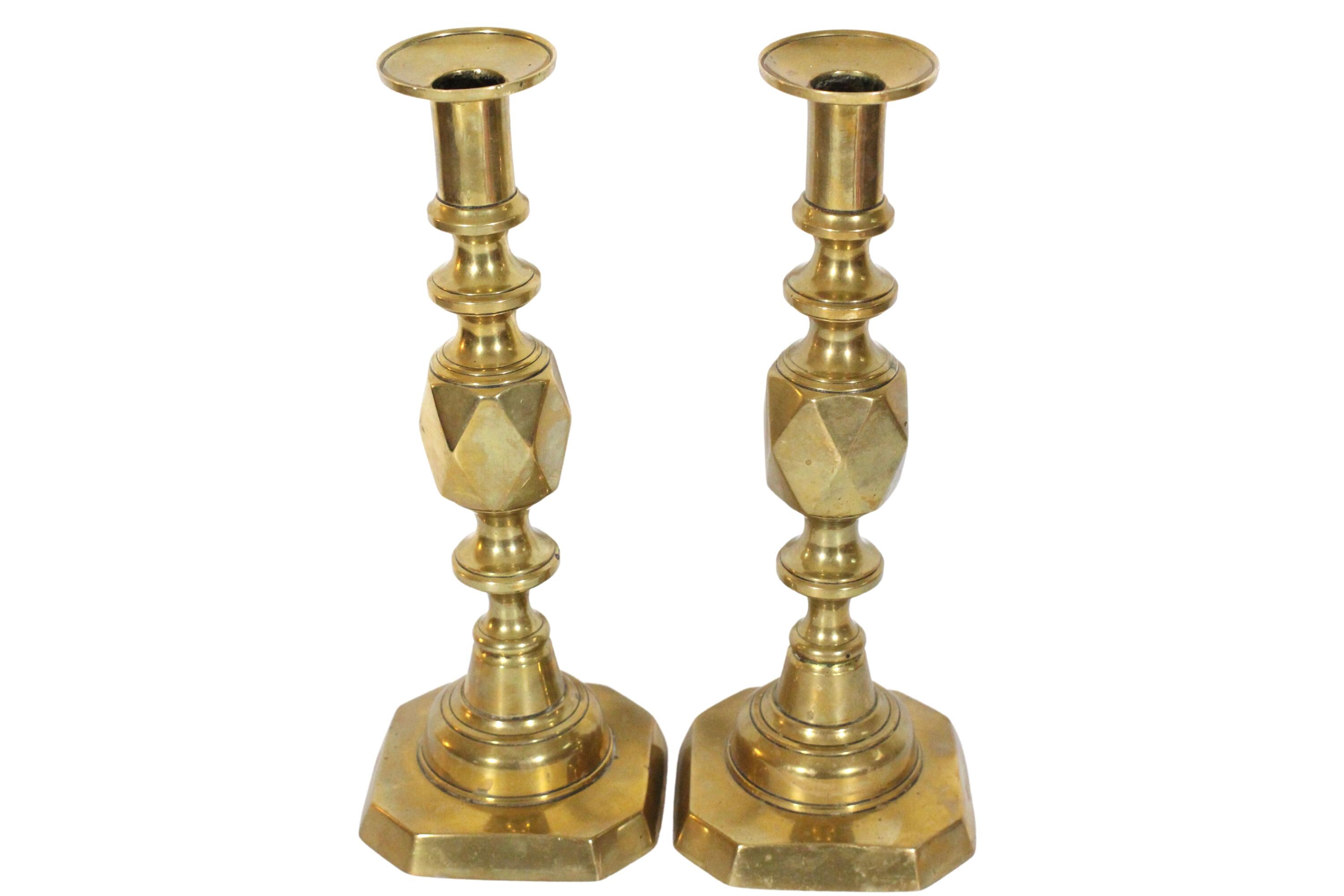 Rare Pair of Antique Diamond King Candlesticks in Solid Brass, Made in ...