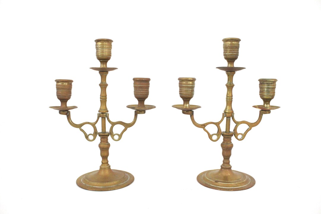 Rare Pair of Antique Victorian Two-arm Brass Candelabras With Round ...