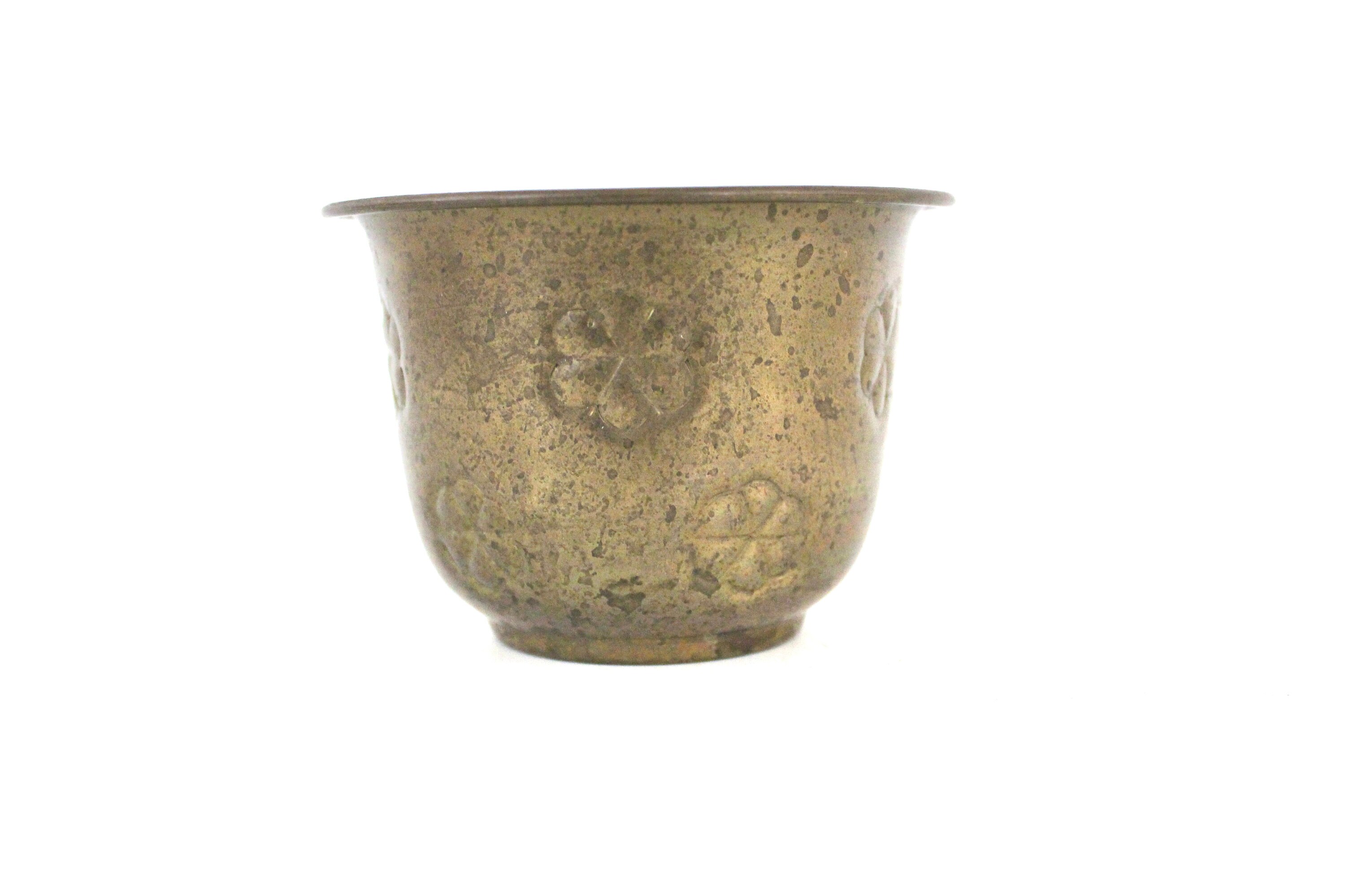Charming Small Vintage Brass Plant Pot With Decorative Embossed ...