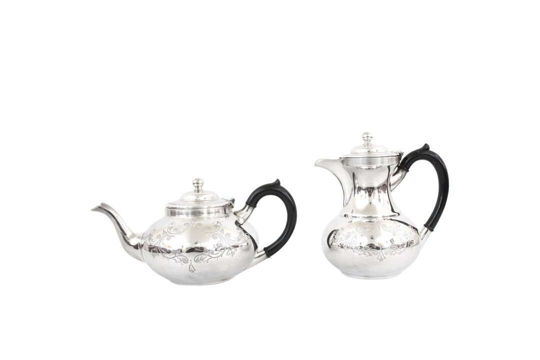 Antique Two-piece Silver Plated Tea Set With Bakelite Handles by Cooper ...