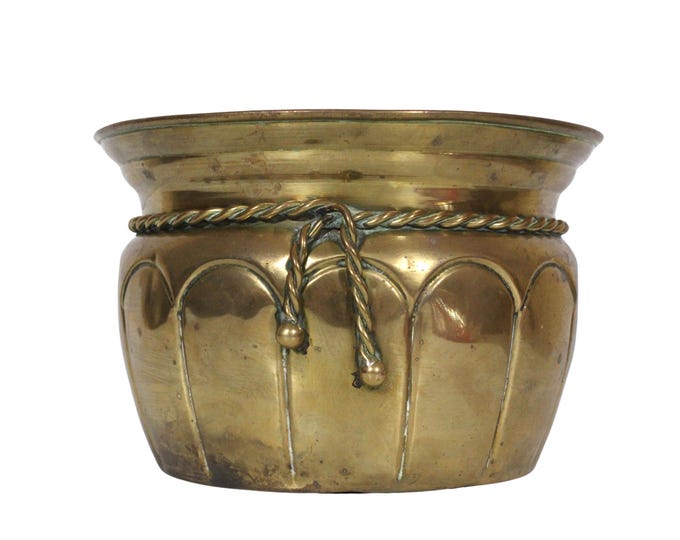 Large Retro Brass Plant Pot With Geometrical Patterns and Faux Rope ...