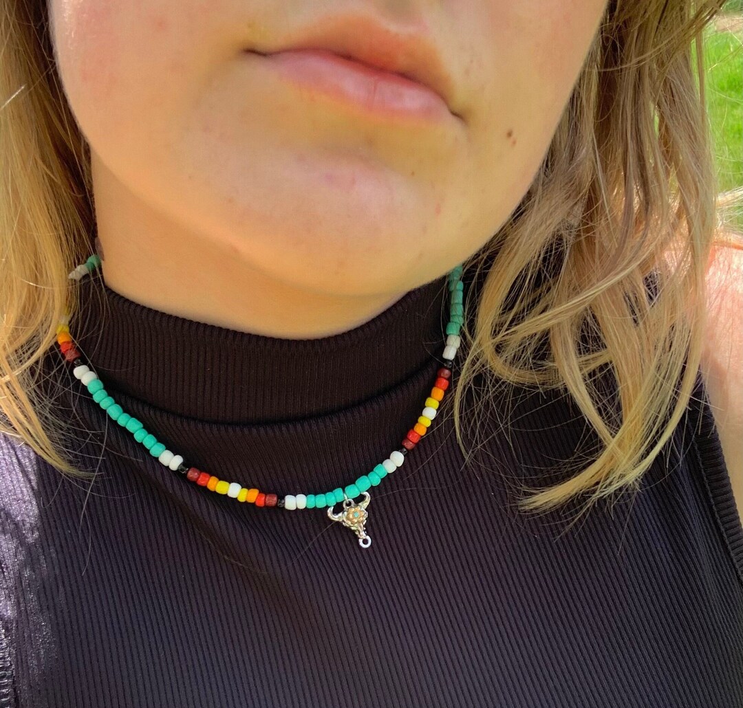 Western Bull Choker, Assorted Colors, Seed Bead Necklace, Trendy ...