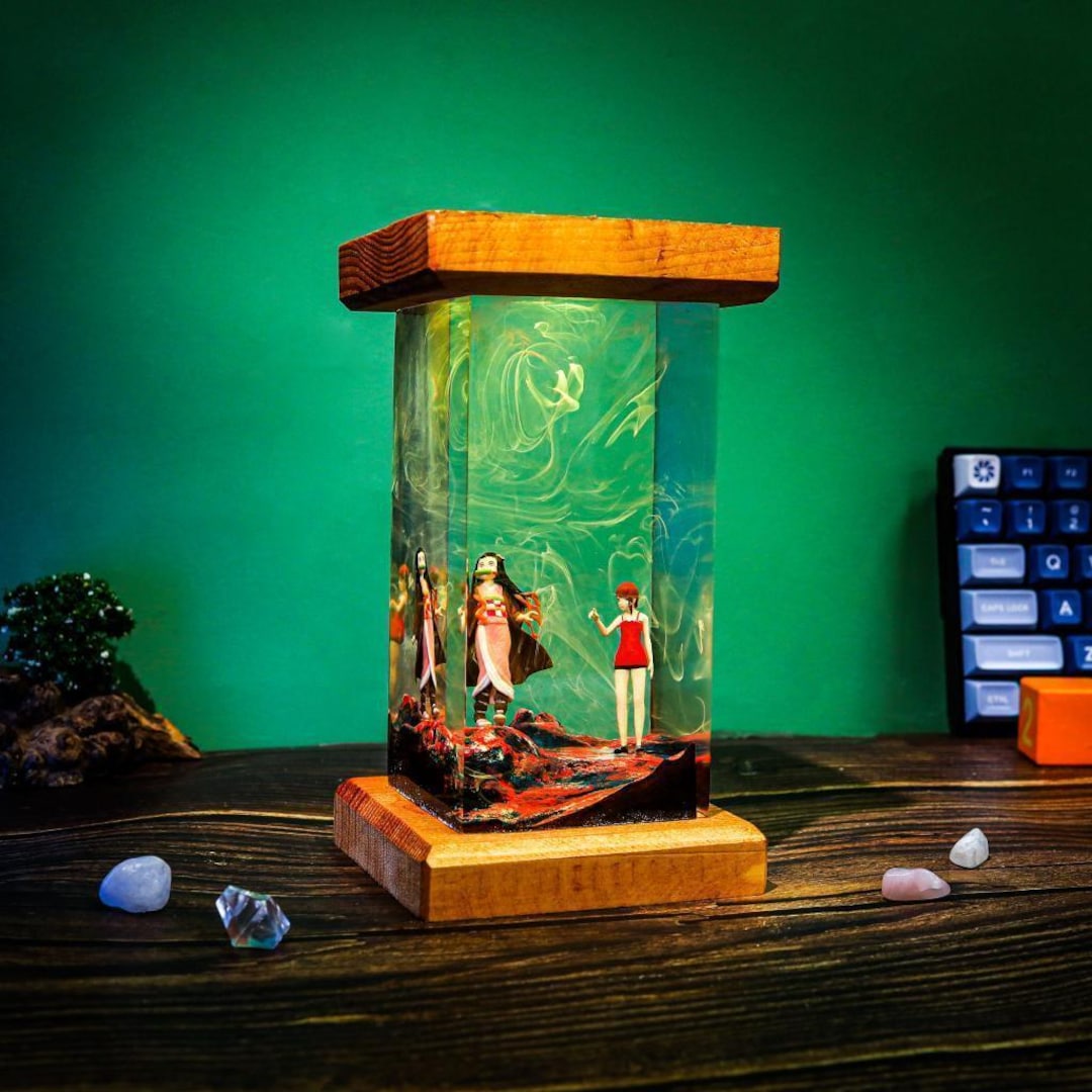 Demon Slayer Nezuko and Lain Iwakura Resin Night Light Night Light, LED ...