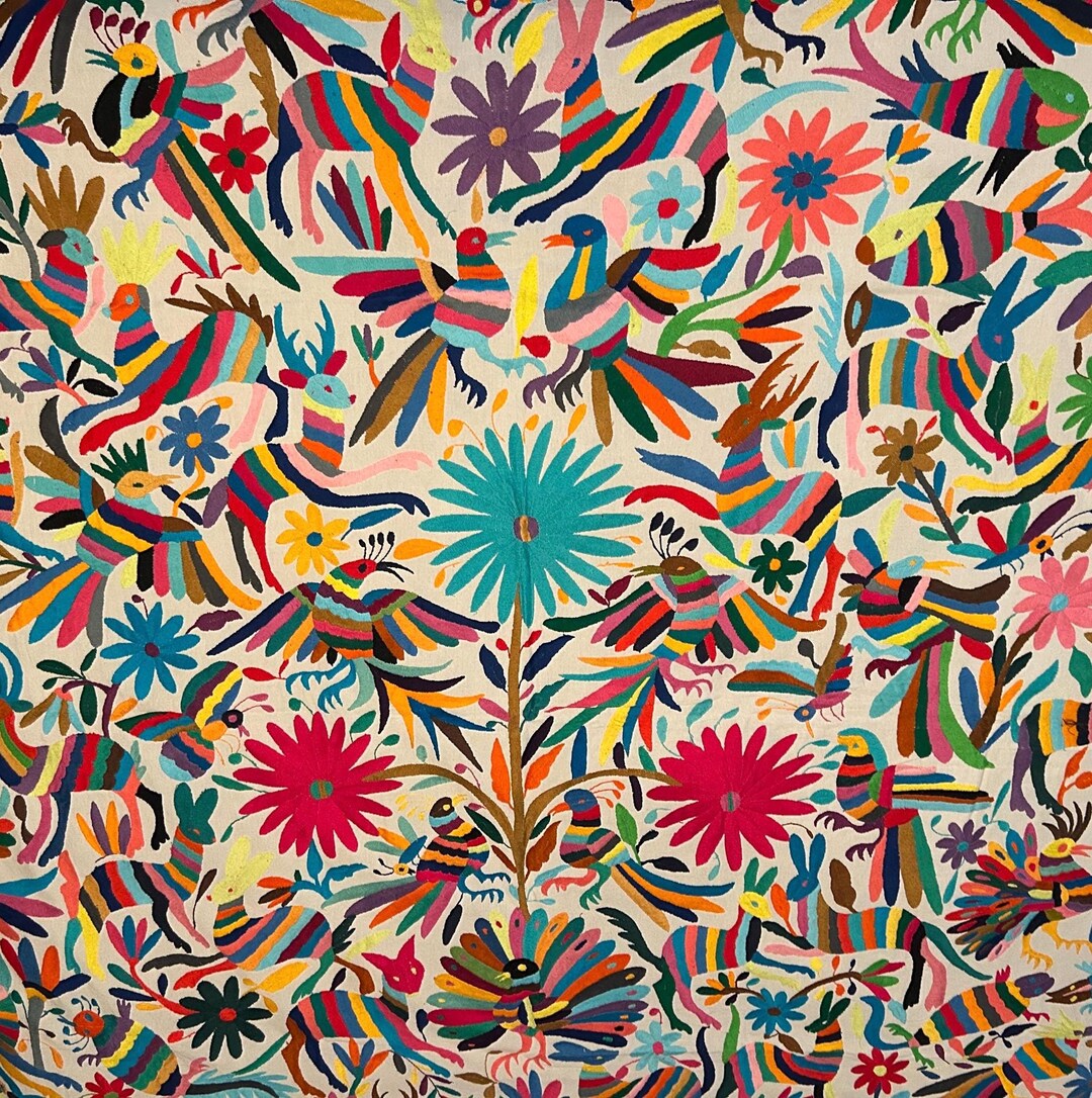 Large Hand Embroidered Otomi Tapestry: Mexican Folk Art Wall Decor ...