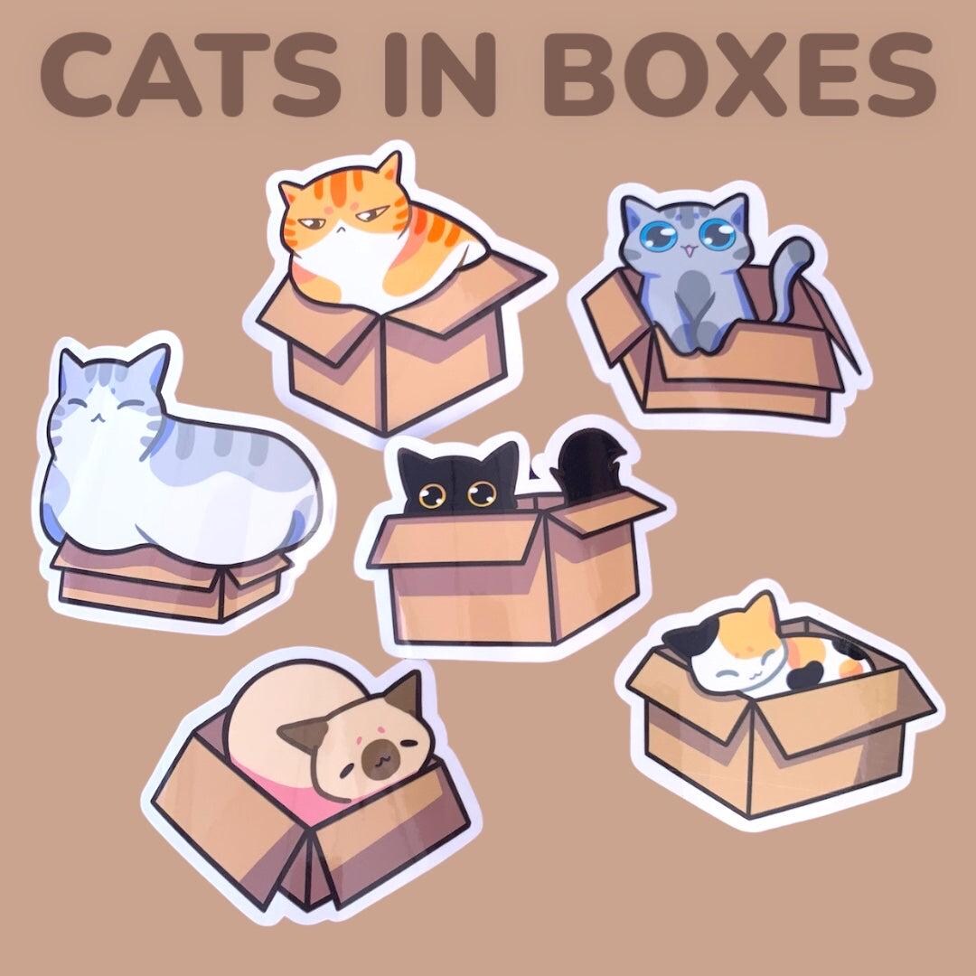 Cats in Boxes Sticker Set - Etsy