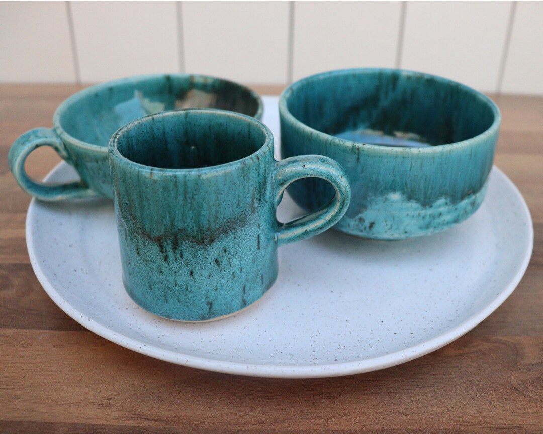 Rustic Turquoise Hand Throwned Ceramic Cups - Etsy