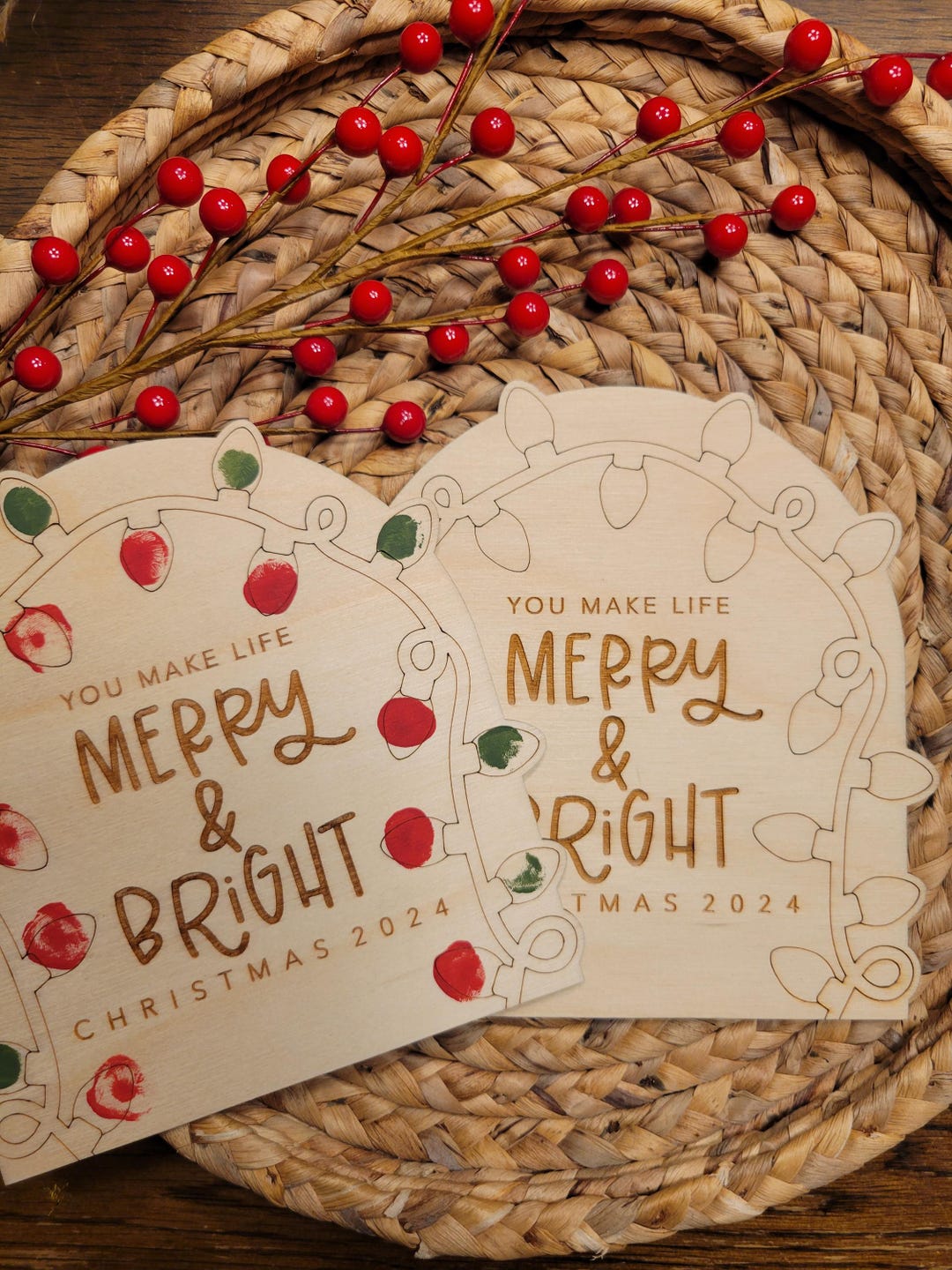 Christmas Fingerprint Keepsake Sign / Ornament L Merry & Bright L ...